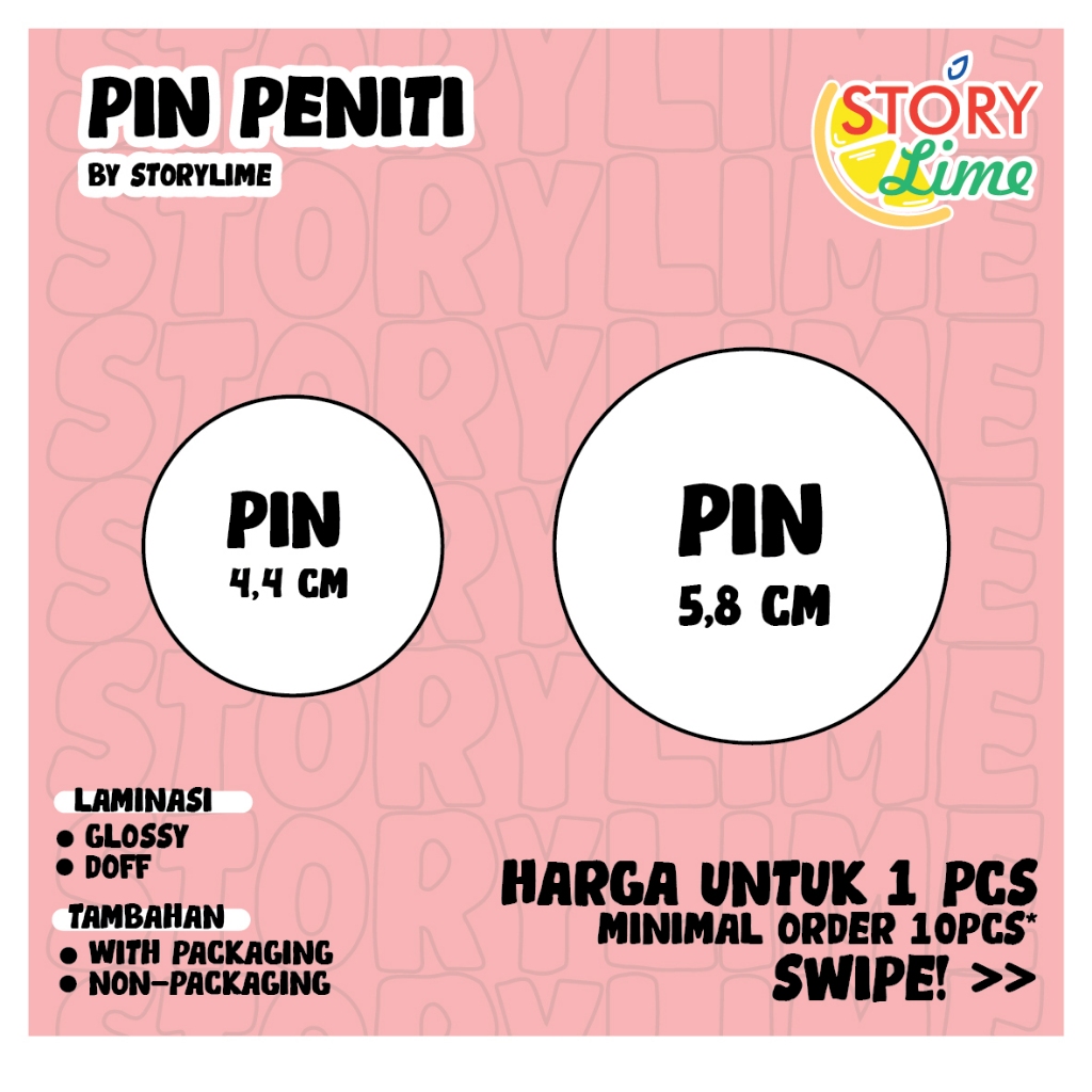 Jual (MIN. 10PCS) Custom Pin Peniti Souvenir 4.4 cm/ 5.8 cm GLOSSY ...