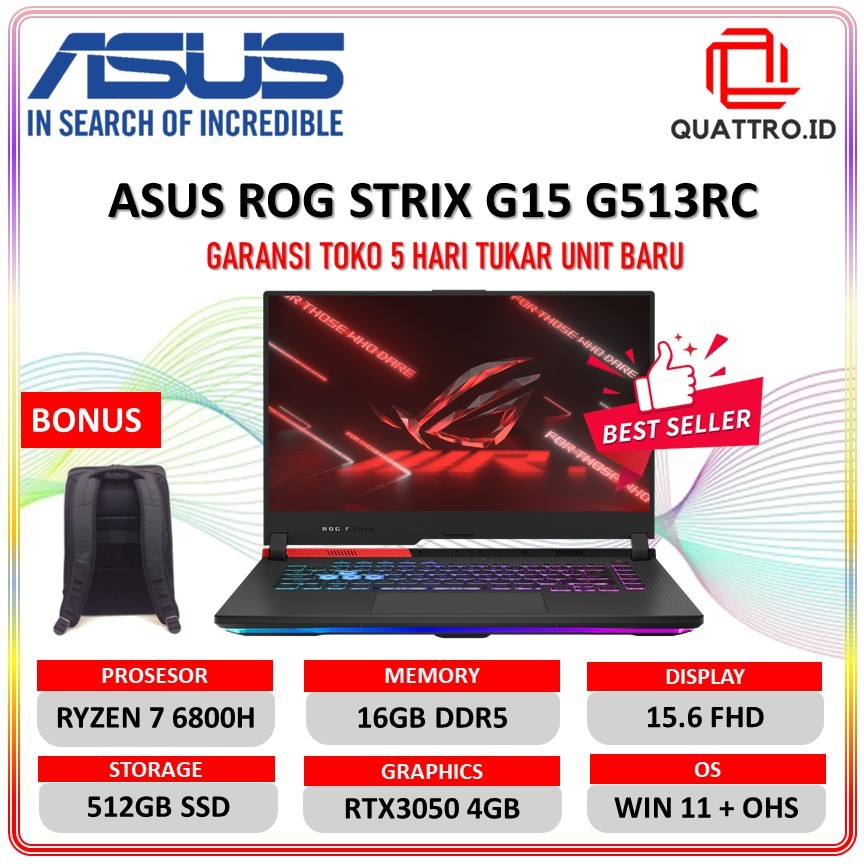 Jual Asus ROG STRIX G15 G513RC Ryzen 7 6800HS RTX3050 4GB/ 16GB 512SSD ...