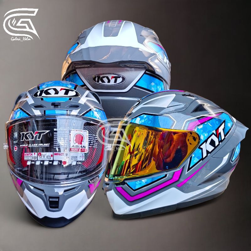 Jual HELM KYT STRIKER MOTIF #1 GREY BLUE|FULL FACE | Shopee Indonesia