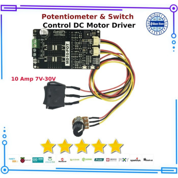 Jual Cytron 10 Amp 7V-30V Potentiometer Switch Control DC Motor Driver ...