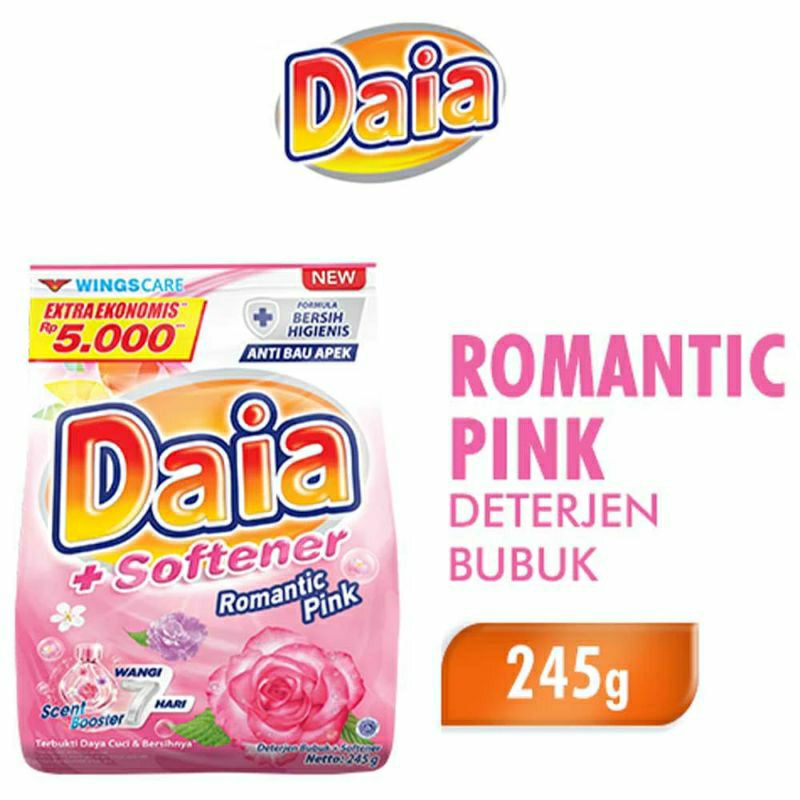 Jual Daia deterjen bubuk +softener romantic pink 245g | Shopee Indonesia