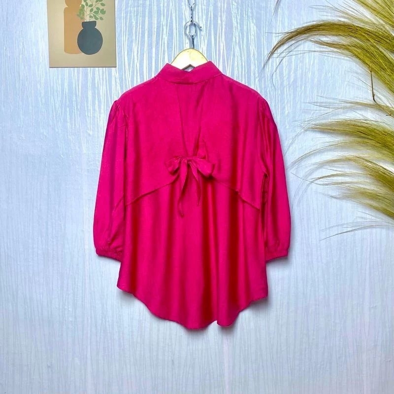 Jual Vivian Blouse Tali Pita Kemeja Wanita Polo Linen | Shopee Indonesia
