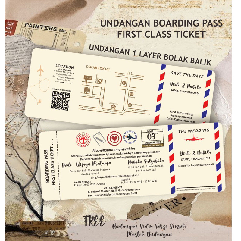 Jual UNDANGAN PERNIKAHAN BOARDING PASS FIRST CLASS TICKET KEKINIAN ...
