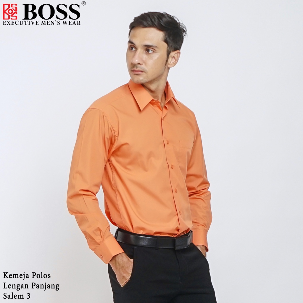 Jual BOSS Kemeja Polos Pria Lengan Panjang Regular Fit Salem Orange ...