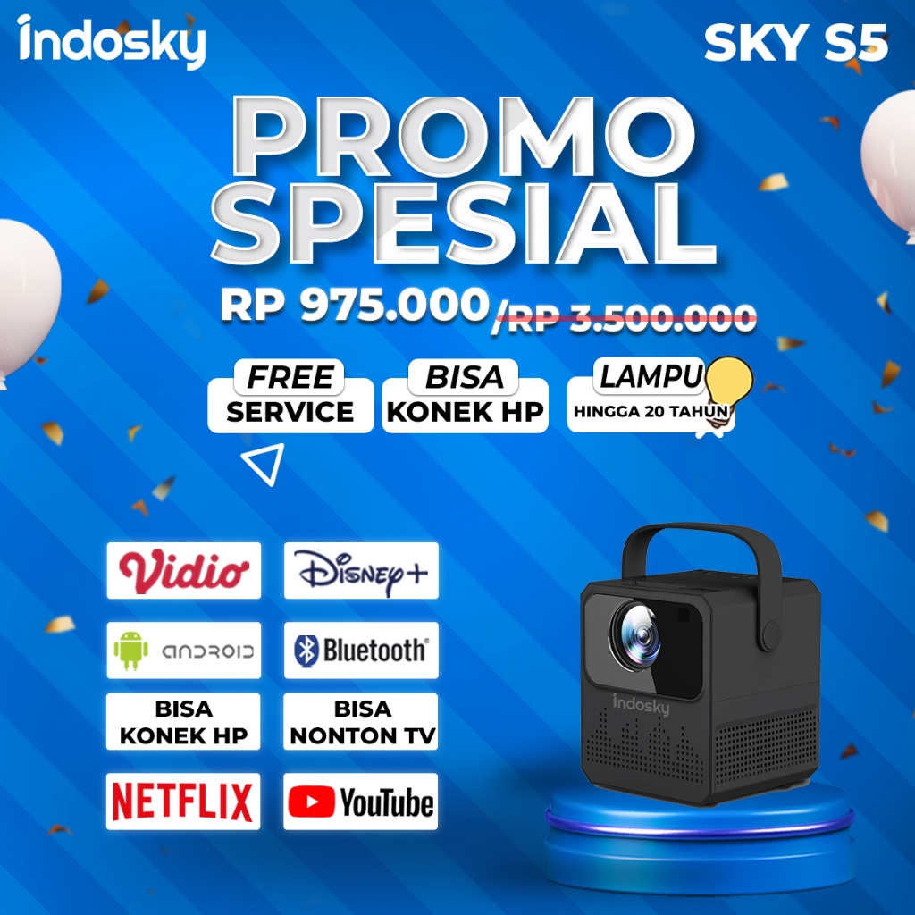 Jual Indosky Projector - Proyektor Premium Android Sky S5 180 ANSI Lumens | Shopee Indonesia
