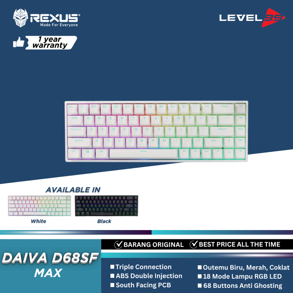 Jual Rexus Keyboard Gaming Mechanical Daiva D68Sf South Facing | Shopee ...