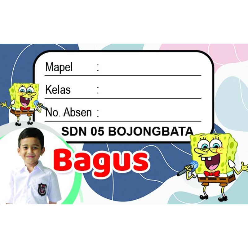 Jual Cetak Stiker Nama Mapel Spongebob Bisa Tambah Foto Dan Nama Sekolah Stiker Buku 