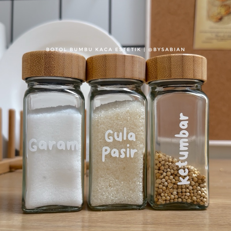 Jual Botol bumbu kaca tutup kayu free stiker bisa custom! | Shopee ...