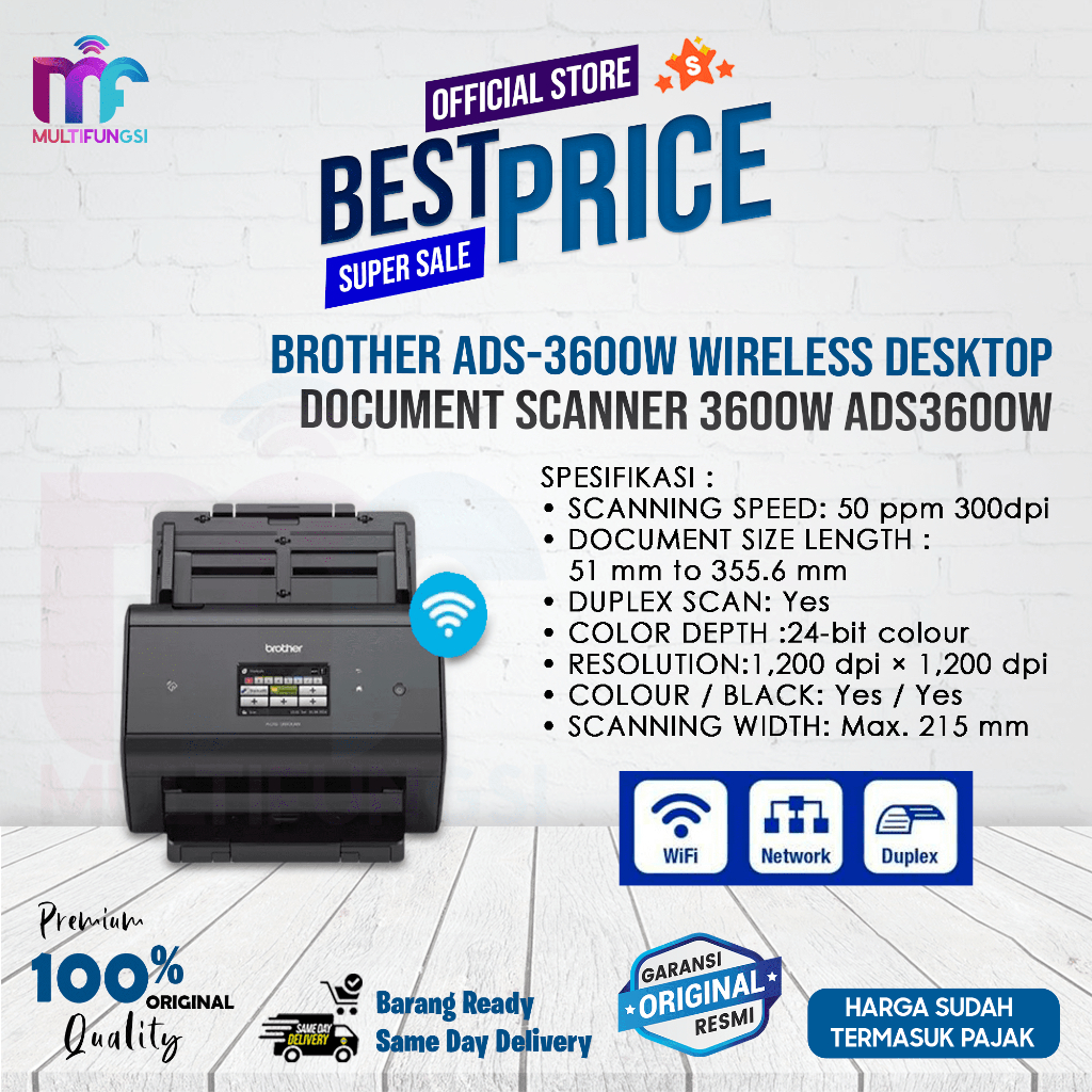 Jual Brother ADS-3600W Wireless Desktop Document Scanner 3600W ADS3600W ...