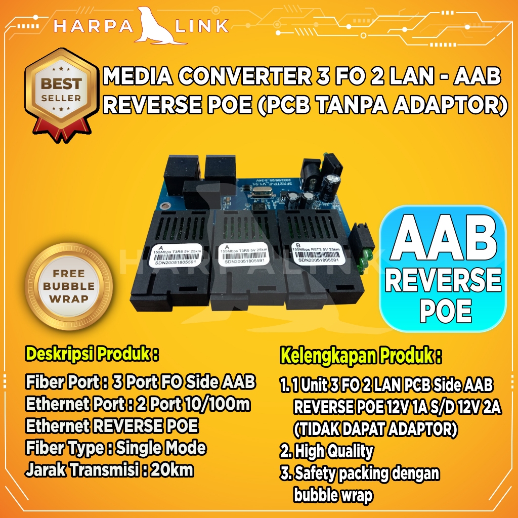 Jual Media Converter 3 FO 2 LAN 3 SC 2 RJ45 3F2E 10/100 Mbps POE PCB ...