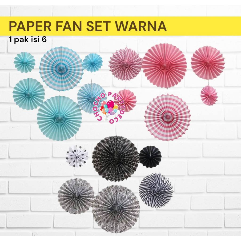 Jual PAPER FAN SET WARNA Isi 6/ Paper Fan Kertas Set Pink Biru Hitam ...