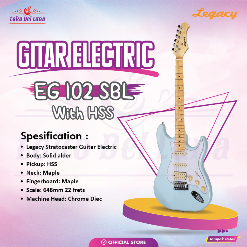 Jual LEGACY Gitar Elektrik Stratocaster HSS EG102 Sonic Blue | Shopee ...