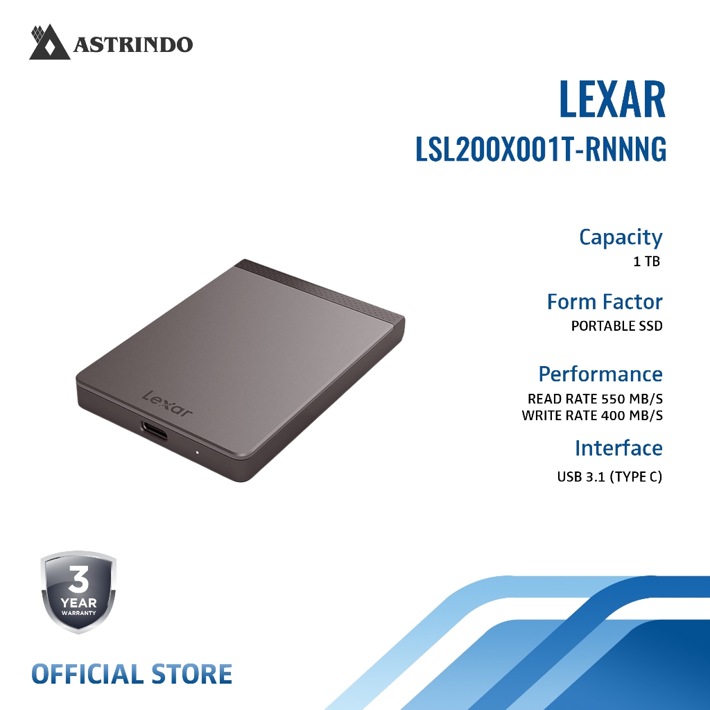 Jual Lexar SL200 SSD Portable External 1TB USB Type-C 3.1 | Shopee ...