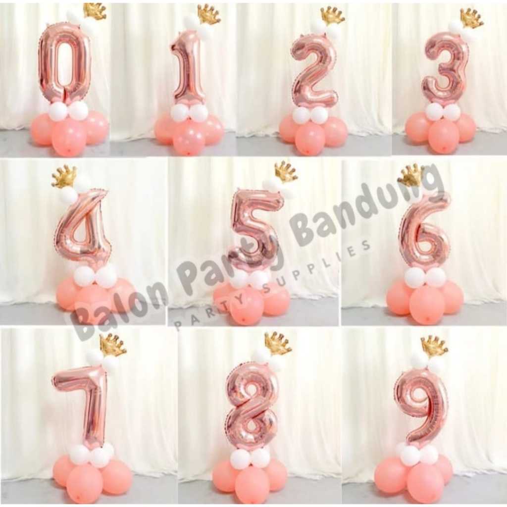 Jual BALON PARTY Set Standing Angka Jumbo Crown Mini (PUTIH - ROSEGOLD ...