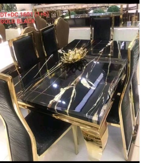 Jual Set Meja Makan Marmer Import Minimalis - Kaki besi Stainless gold ...