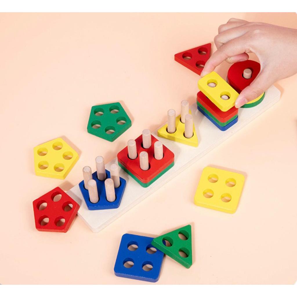 Jual Mainan Edukasi Matching Shape Belajar Bentuk Menara Geometri Pilar ...
