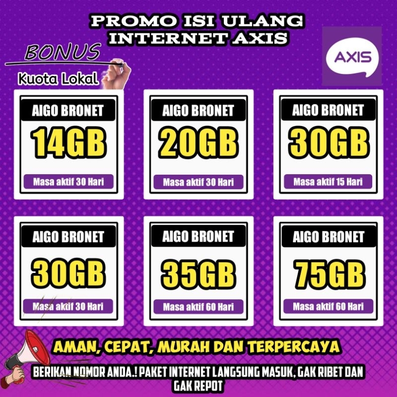 Jual PROMO ISI ULANG INTERNET AXIS - AIGO BRONET 75GB + BONUS KUOTA DI KOTA-MU 60hr | Shopee ...