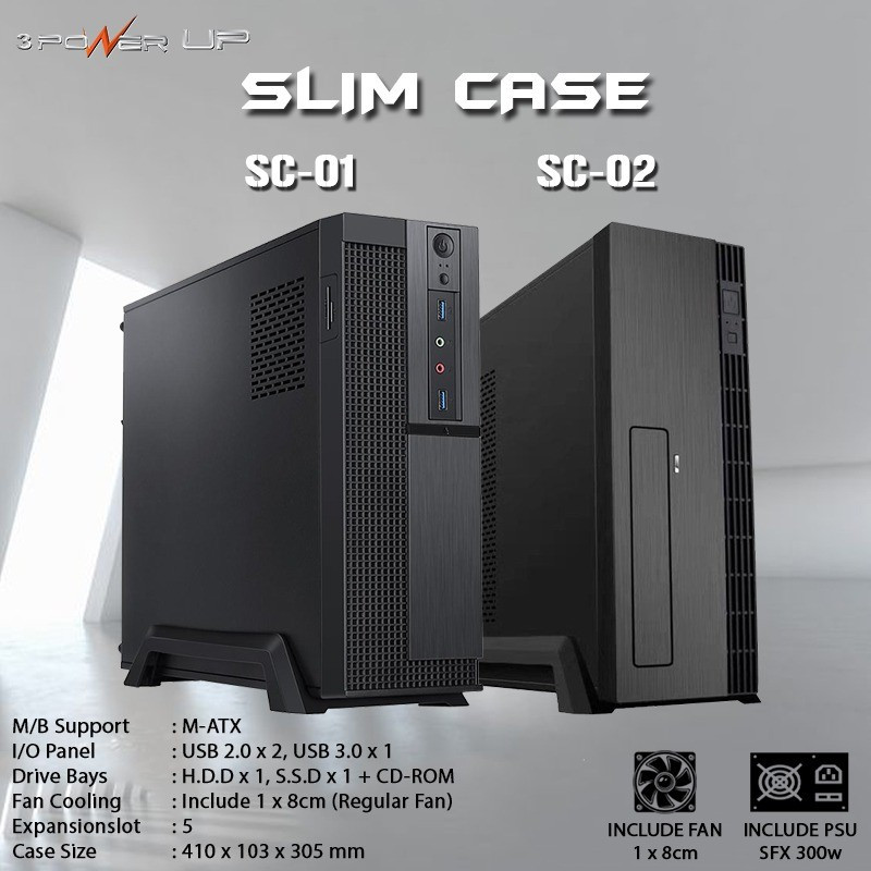 Jual Casing Power Up SLIM CASE SC01 SC02 Casing M-ATX include FAN & PSU ...