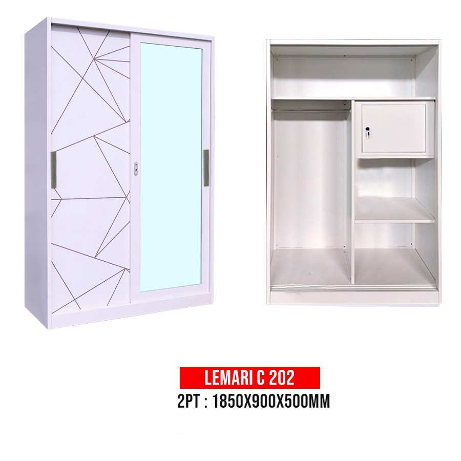 Jual Lemari Baju Besi - Lemari Pakaian Besi Sliding / 2 Pintu / 3 Pintu | Shopee Indonesia