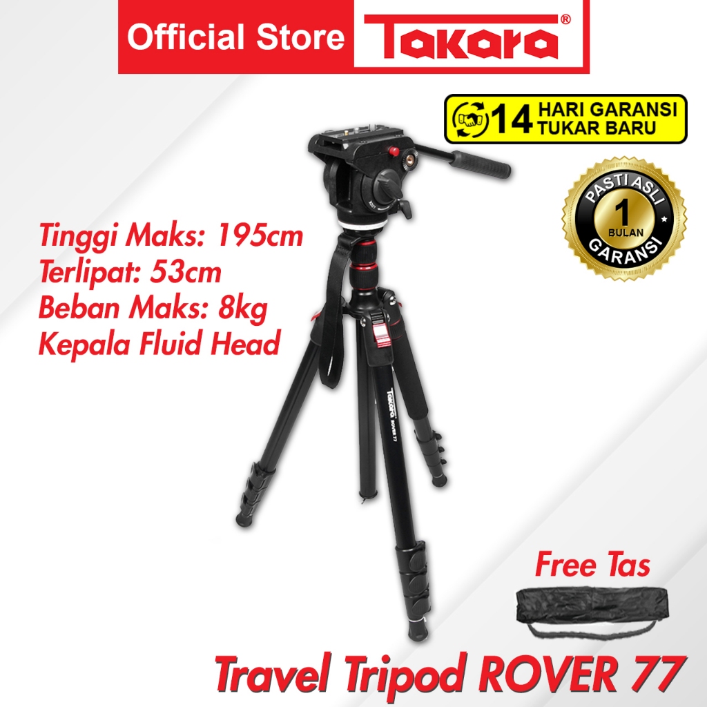 Jual Takara ROVER 77 2IN1 Traveller Fluid Head Video Tripod Monopod Kit ...