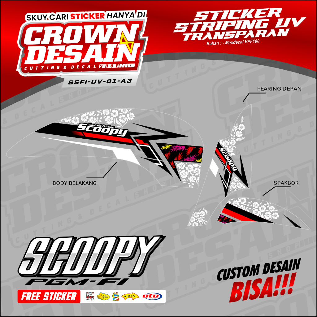 Jual Striping Transparan Scoopy PGM FI Variasi Desain - Decal Striping ...