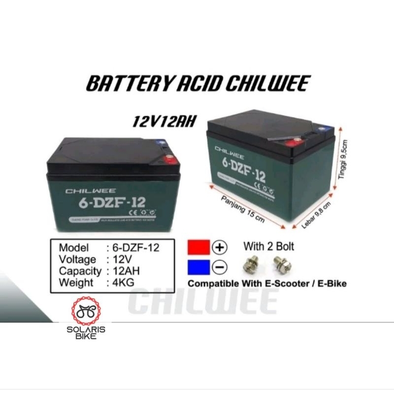 Jual Aki Kering Sepeda Listrik Merk Chilwee 12V 20AH Model Baut | Shopee Indonesia