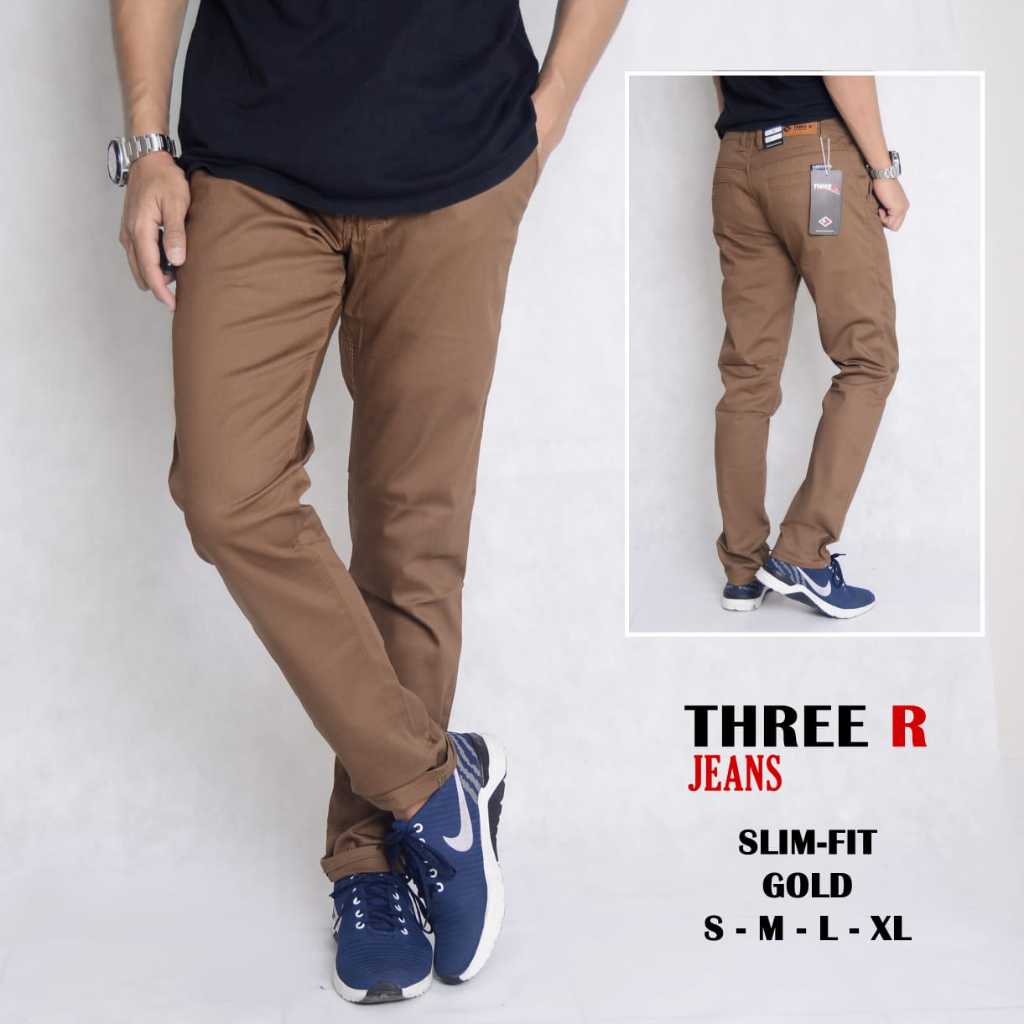 Jual Celana Chino Panjang Pria Kerja Harian Santai Slim Fit Stretch Cowok Melar Tebal Gold ...