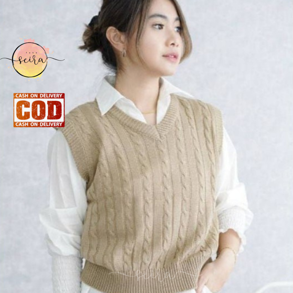 Jual [BISA COD] Vest Cable Rajut / Honey Vest / Rompi Rajut Tali / Rompi Korea Trendy / Rompi ...