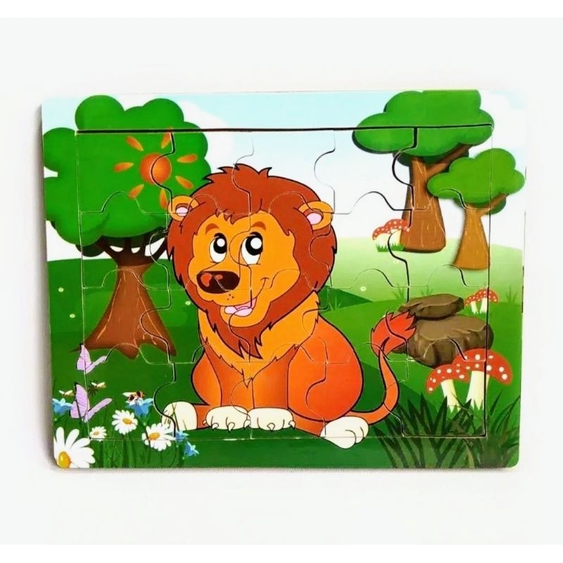 Jual Mainan Kayu Jigsaw Hewan Singa/puzzle edukasi | Shopee Indonesia