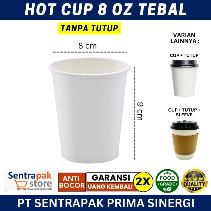 Jual Paper Cup 8 oz Hot Tebal - Tanpa Tutup - Gelas Kertas Kopi 8oz | Shopee Indonesia
