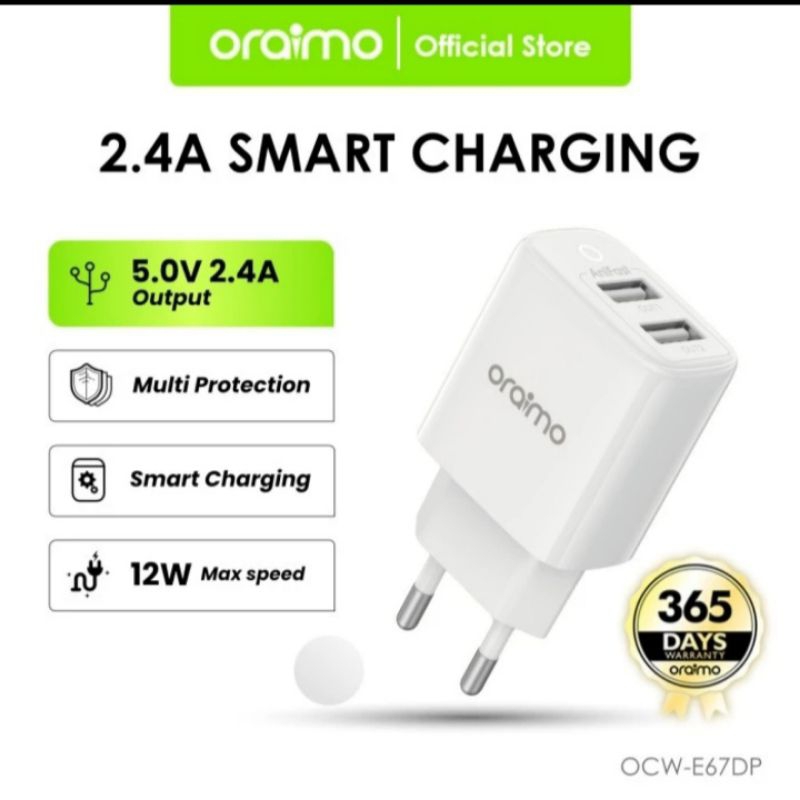 Jual Oraimo kepala charger dual usb fast charging OCW-E67DC | Shopee ...