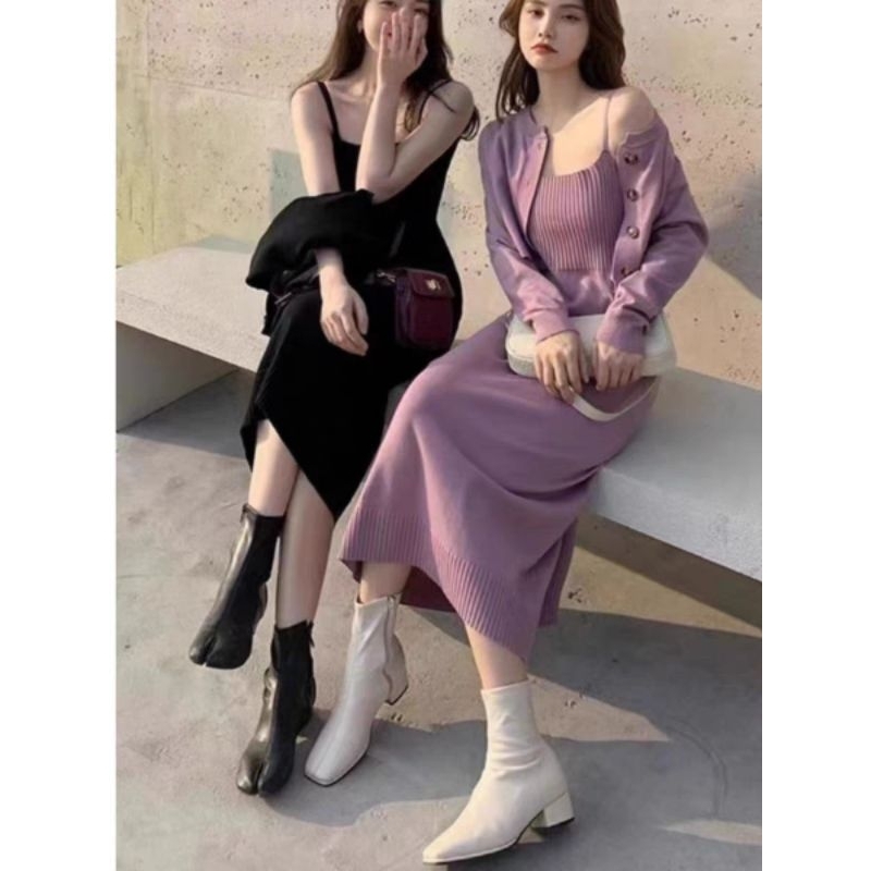 Jual 2in1 set dress rajut 817 stelan outer balero halter knit premium | Shopee Indonesia