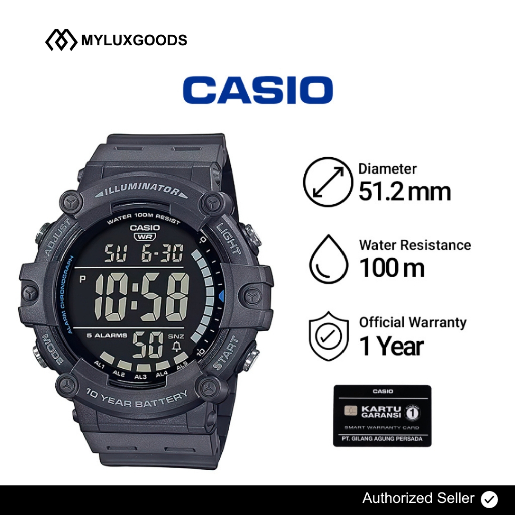 Jual Jam Tangan Pria Casio General AE-1500WH-8B 10 Years Battery Life Black Digital Resin Strap ...