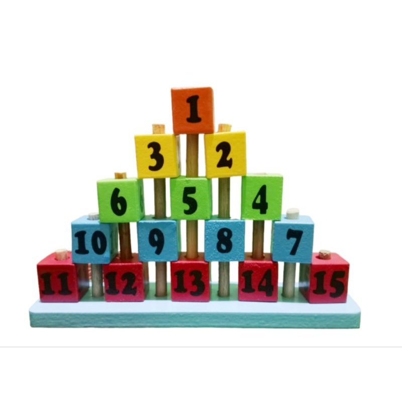 Jual Mainan Kayu Edukasi Menara Balok Susun Piramid Angka | Shopee ...