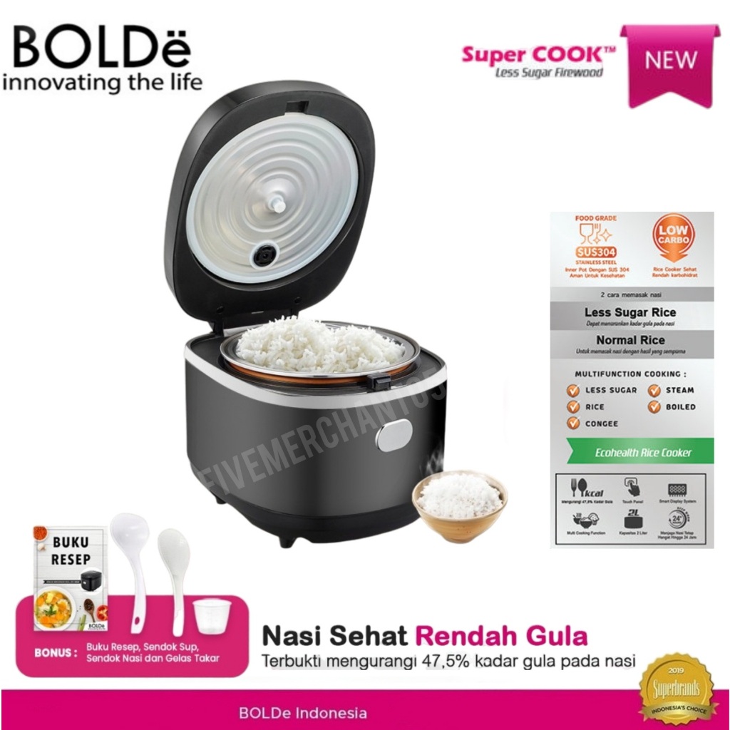 Jual Rice Cooker Less Sugar Bolde Firewood 2L Magic Com Super Cook Low ...