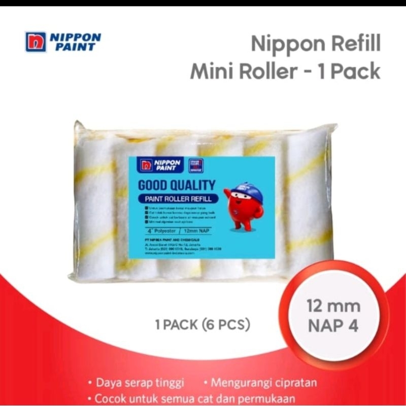 Jual Nippon paint Refill mini roller 1pak isi 6,isi kuas rol kecil ...