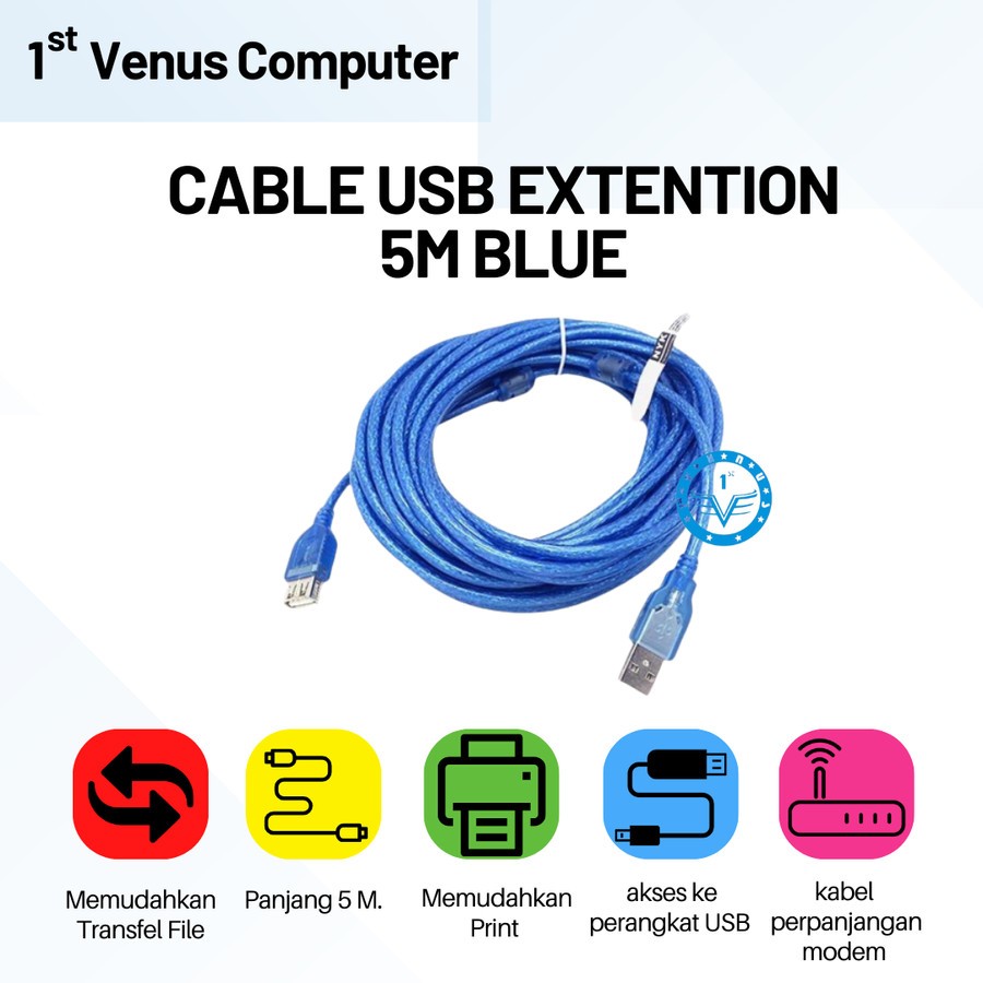 Jual CABLE USB AM/AF EXTENTION 5M BLUE / CABLE PERPANJANGAN / CAB51-SAN ...