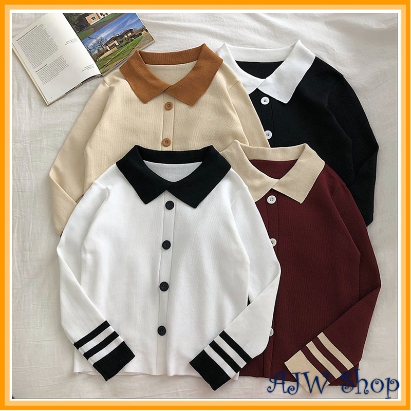 Jual AJW Atasan Wanita Lengan Panjang Korean Style Kekinian Rajut Tebal Oversize XBE | Sweater ...