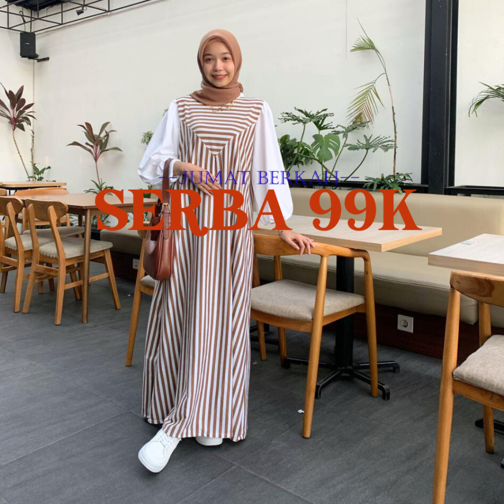 Jual Tunicis Jema Dress Bahan Kaos CVC A-Line Slim Garis | Shopee Indonesia