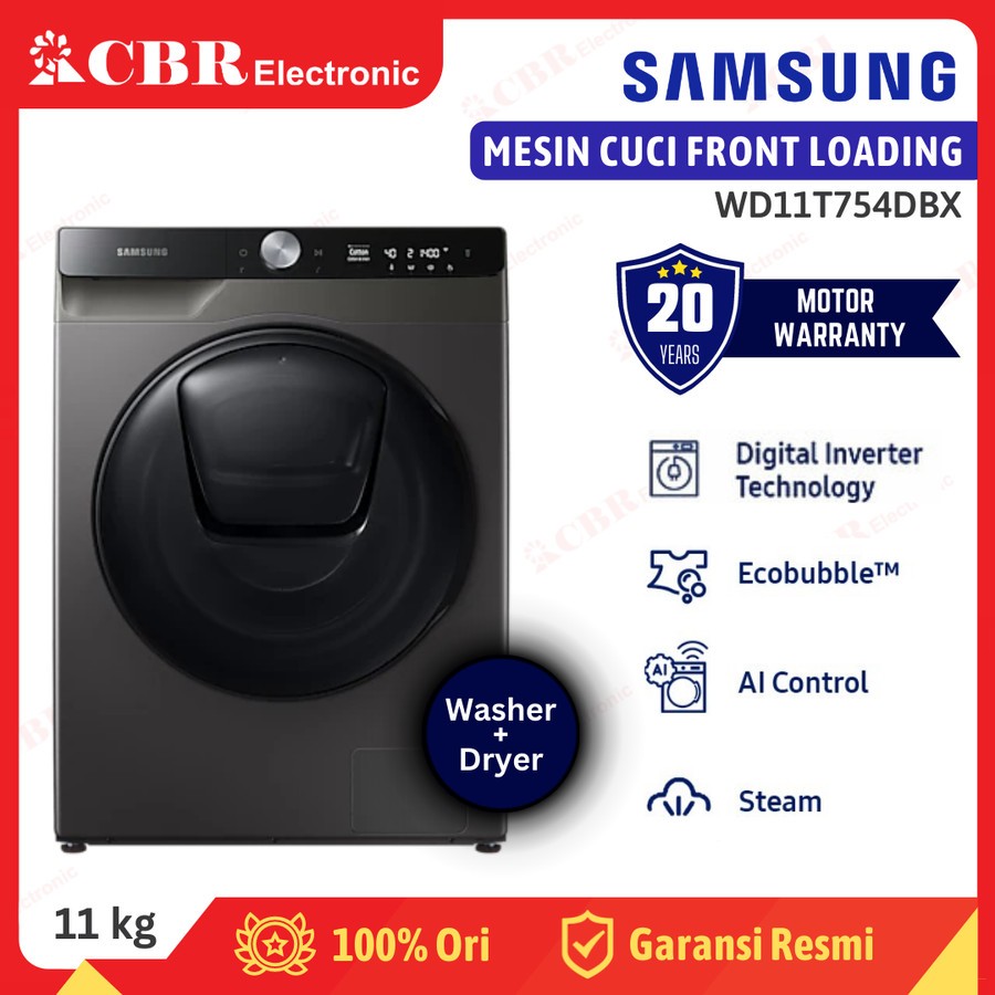 Jual Mesin Cuci SAMSUNG Front Loading 11Kg WD11T754DBX (COMBO Dryer 7 Kg) | Shopee Indonesia