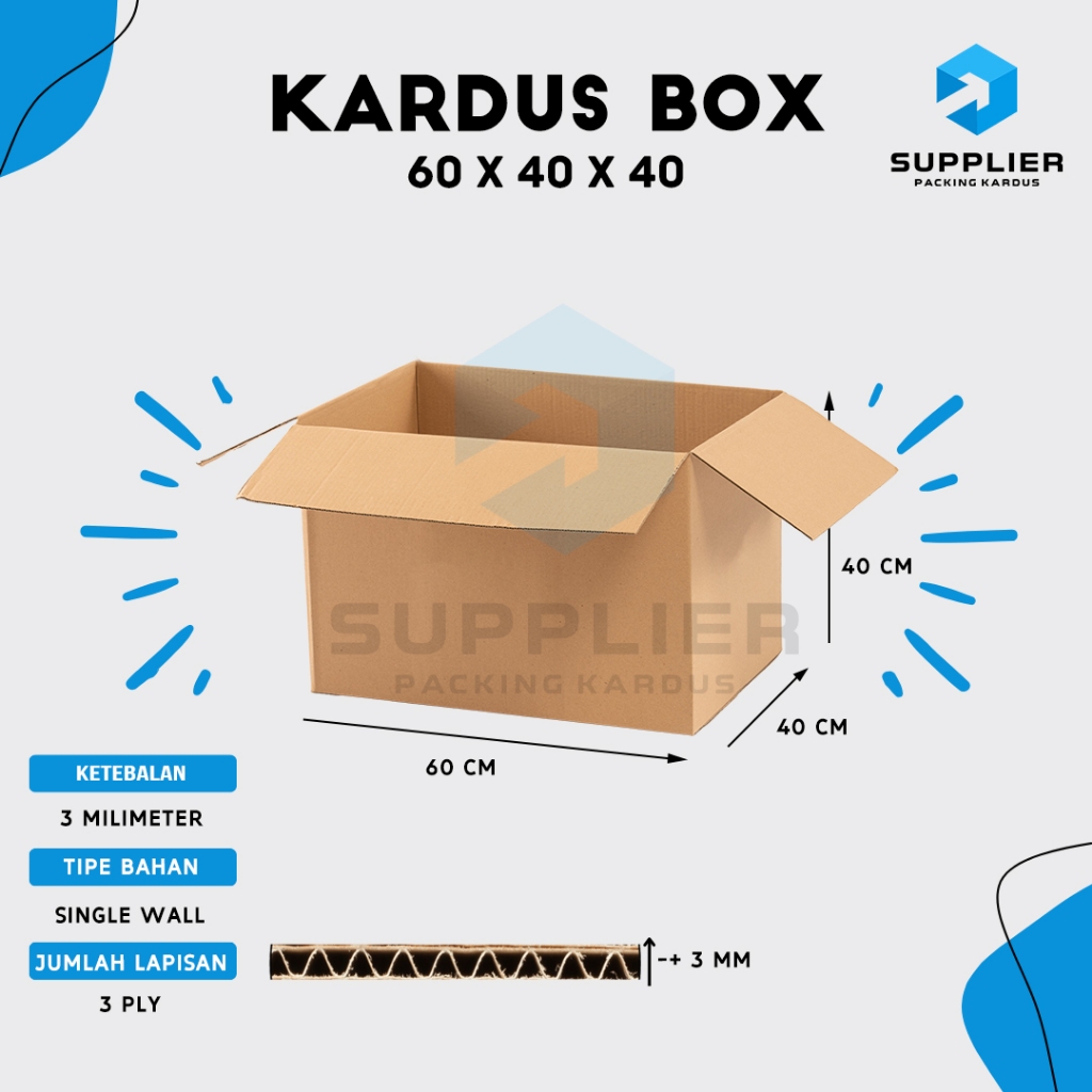 Jual Packing Kardus Karton Box, SINGLE WALL 60X40X40 Box Polos | Shopee ...