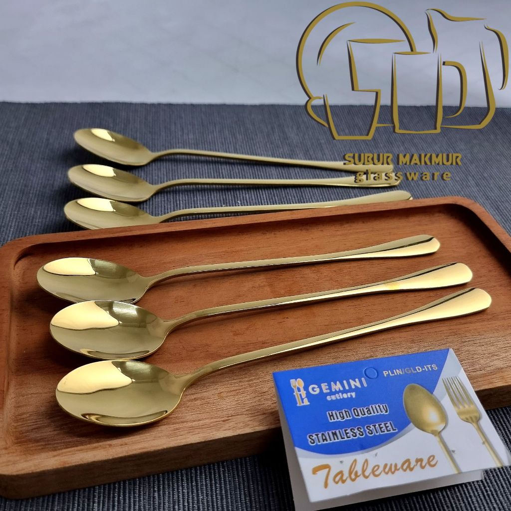 Jual [6 pcs] Sendok Es Emas Tebal GEMINI Hotel Stainless Steel Gold Ice ...
