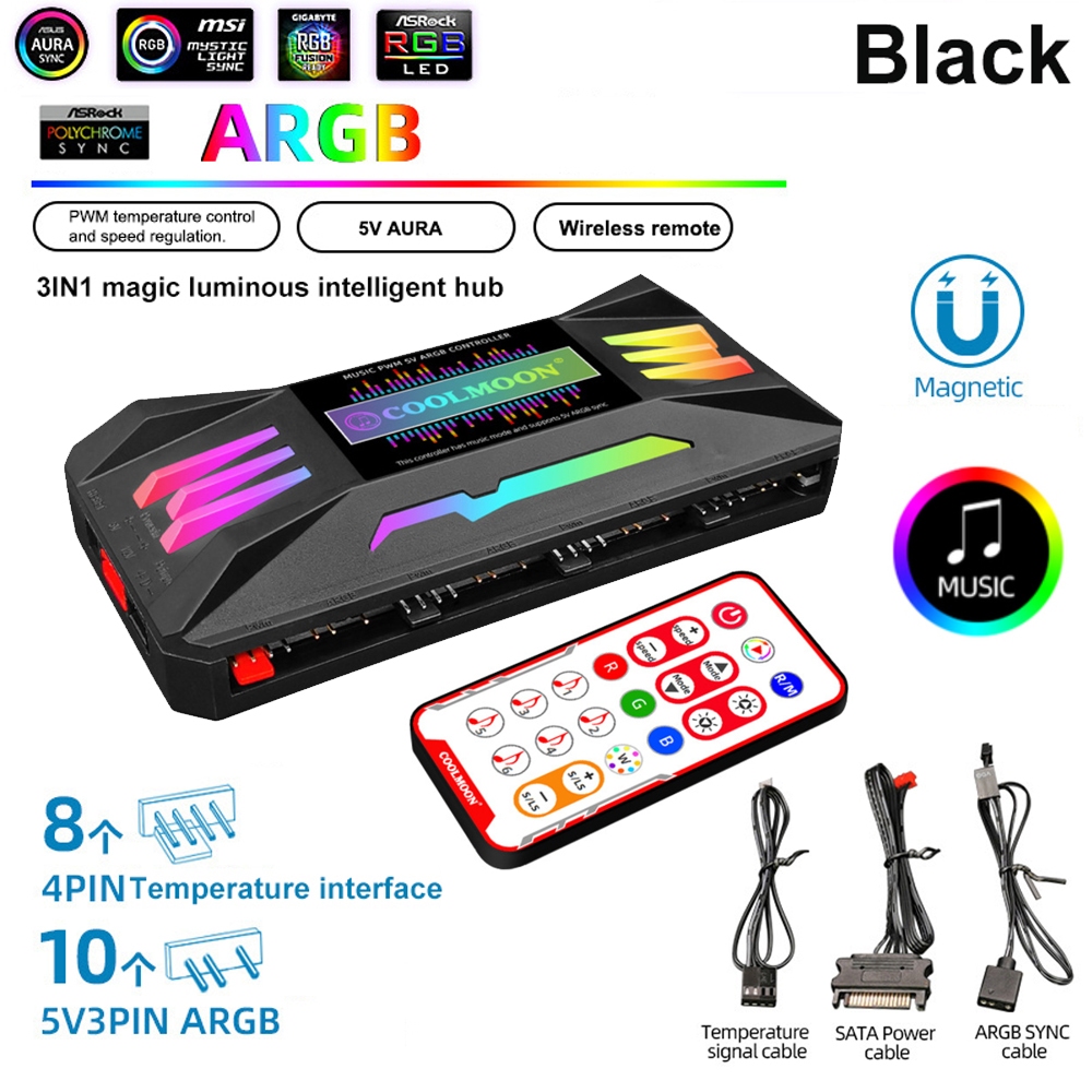Jual Coolmoon Remote hub kontroler ARGB PWM FAN Sinkron Musik | Shopee ...