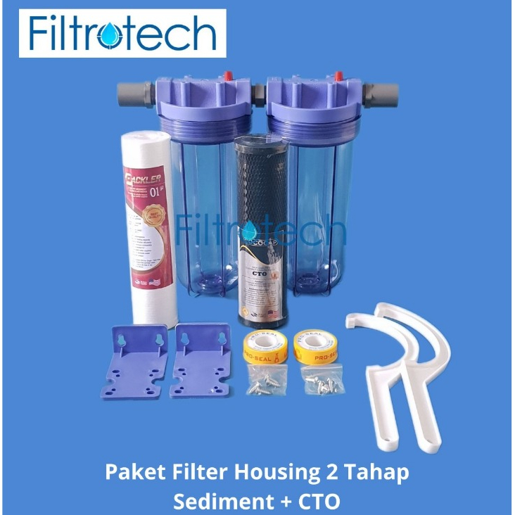 Jual Paket Filter Air 2 Housing 10" Clear (Sediment + CTO) drat 1/2 inch | Shopee Indonesia