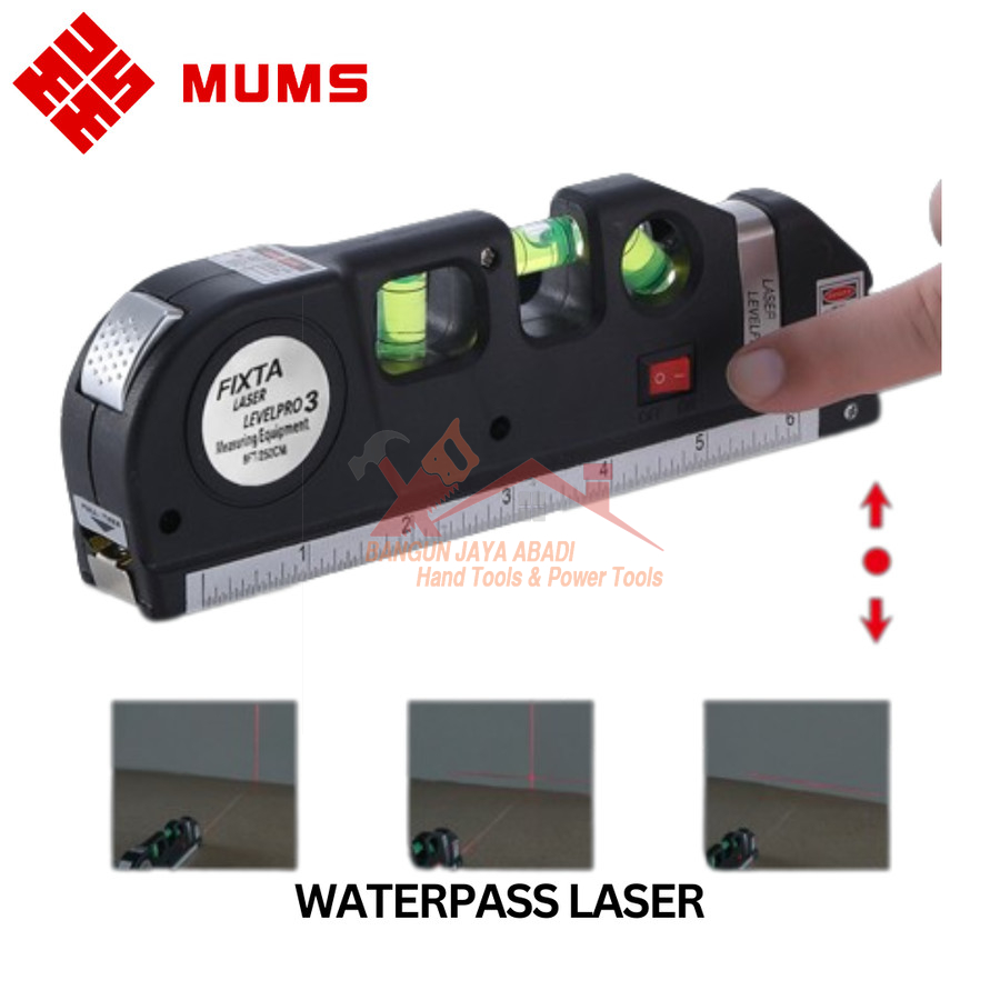 Jual Waterpass Laser Waterpas Fixta Level Pro 3 Water Pass + Meteran ...