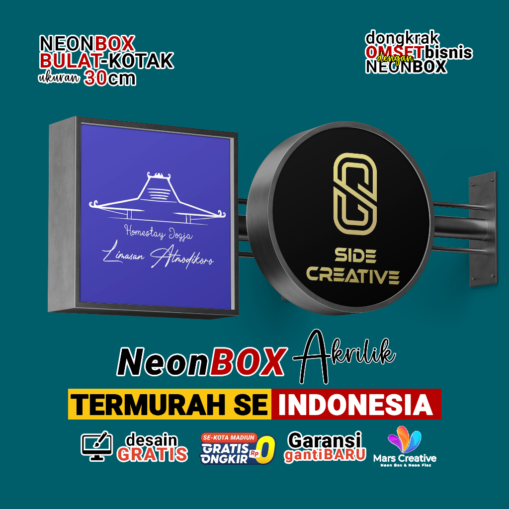 Jual Neon Box Kotak Bulat Indoor Outdoor 30cm Hingga 120cm Satu Muka ...