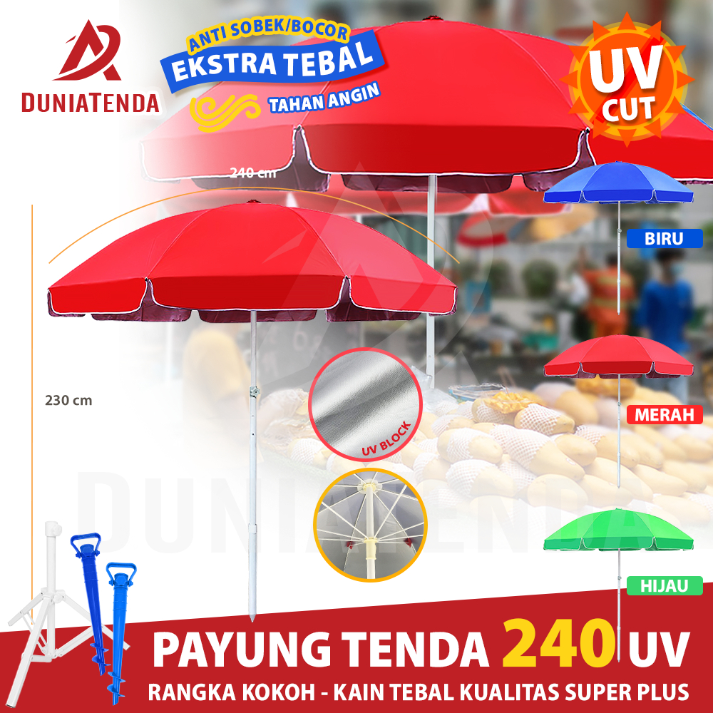 Jual DT Payung Tenda 240 cm Payung Jualan Besar Jumbo Payung Pantai Taman Cafe Bazar Lapak ...