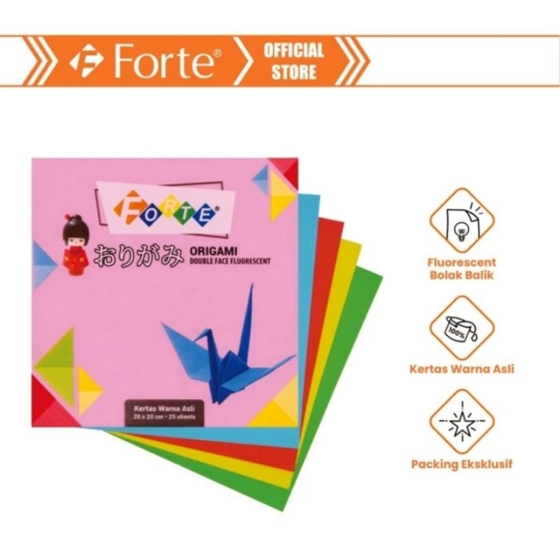 Jual KERTAS LIPAT ORIGAMI FORTE DOUBLE FACE FLOURESCENT / KERTAS ...