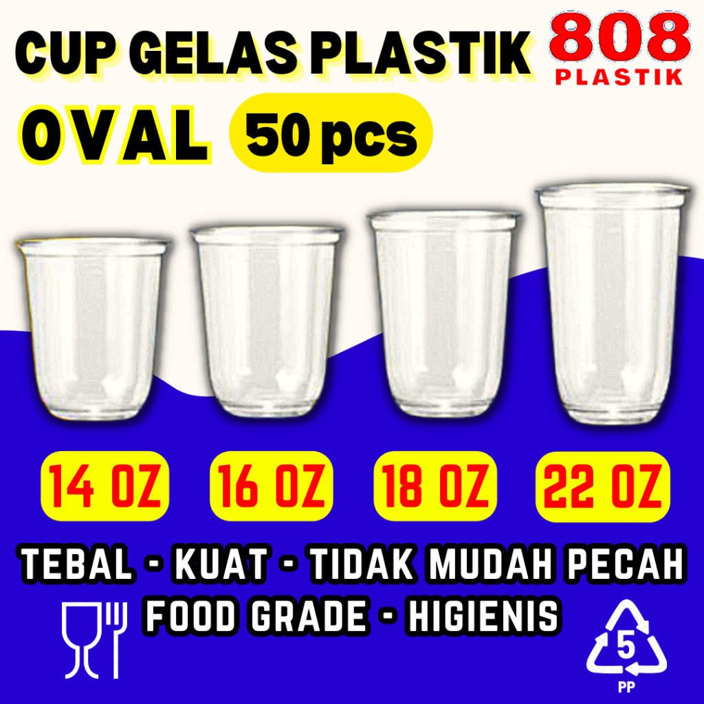 Jual CUP OVAL Gelas Oval Plastik U-Cup Bening Cup Es Teh Jus Boba ...