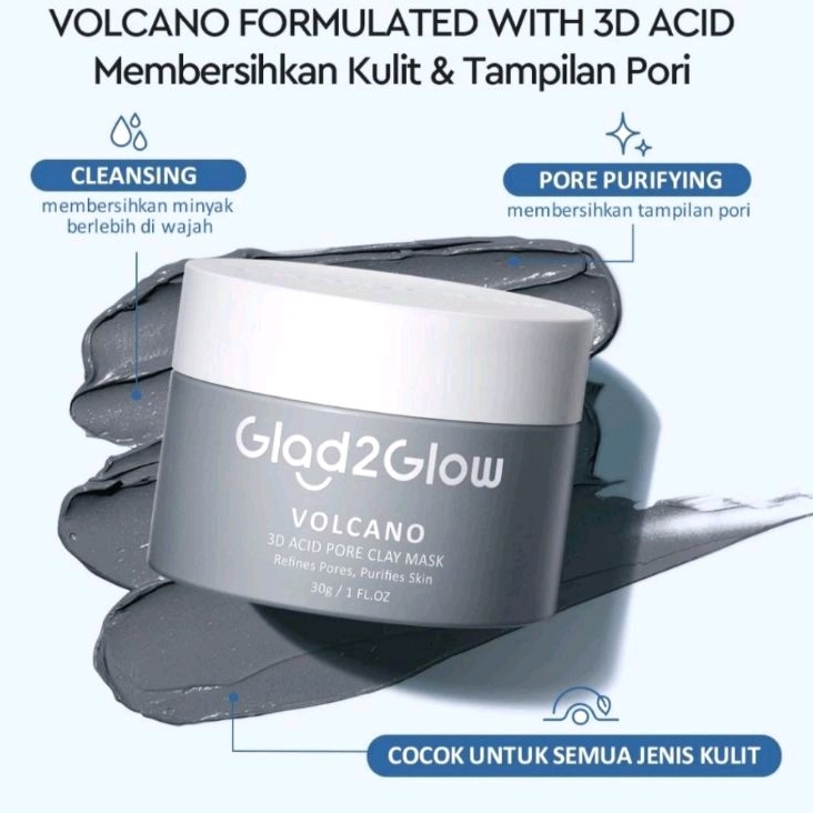 Jual Glad2Glow Volcano Clay Mask Masker Komedo 30gr | Shopee Indonesia